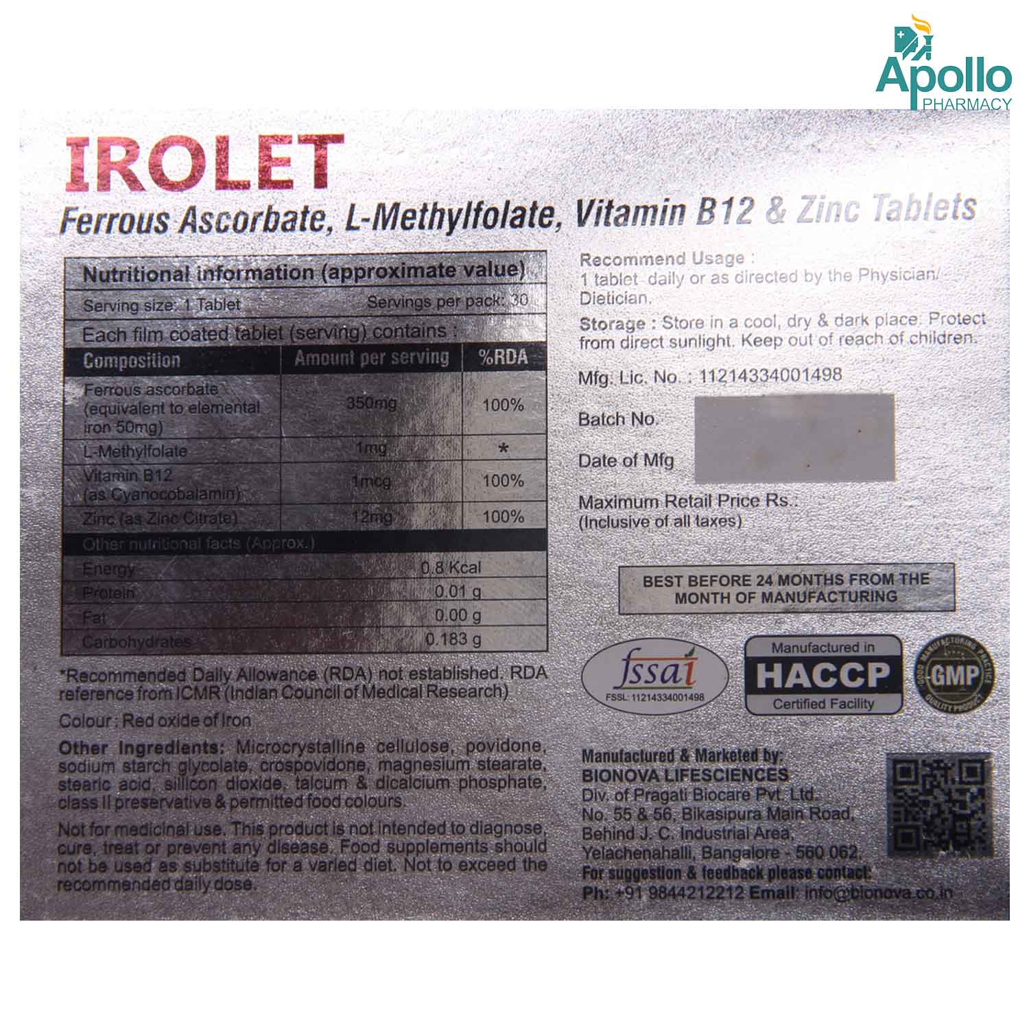 Irolet Tabltes 30's Price, Uses, Side Effects, Composition - Apollo ...