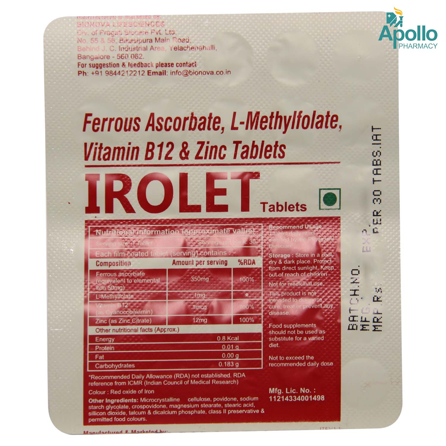 Irolet Tabltes 30's Price, Uses, Side Effects, Composition - Apollo ...
