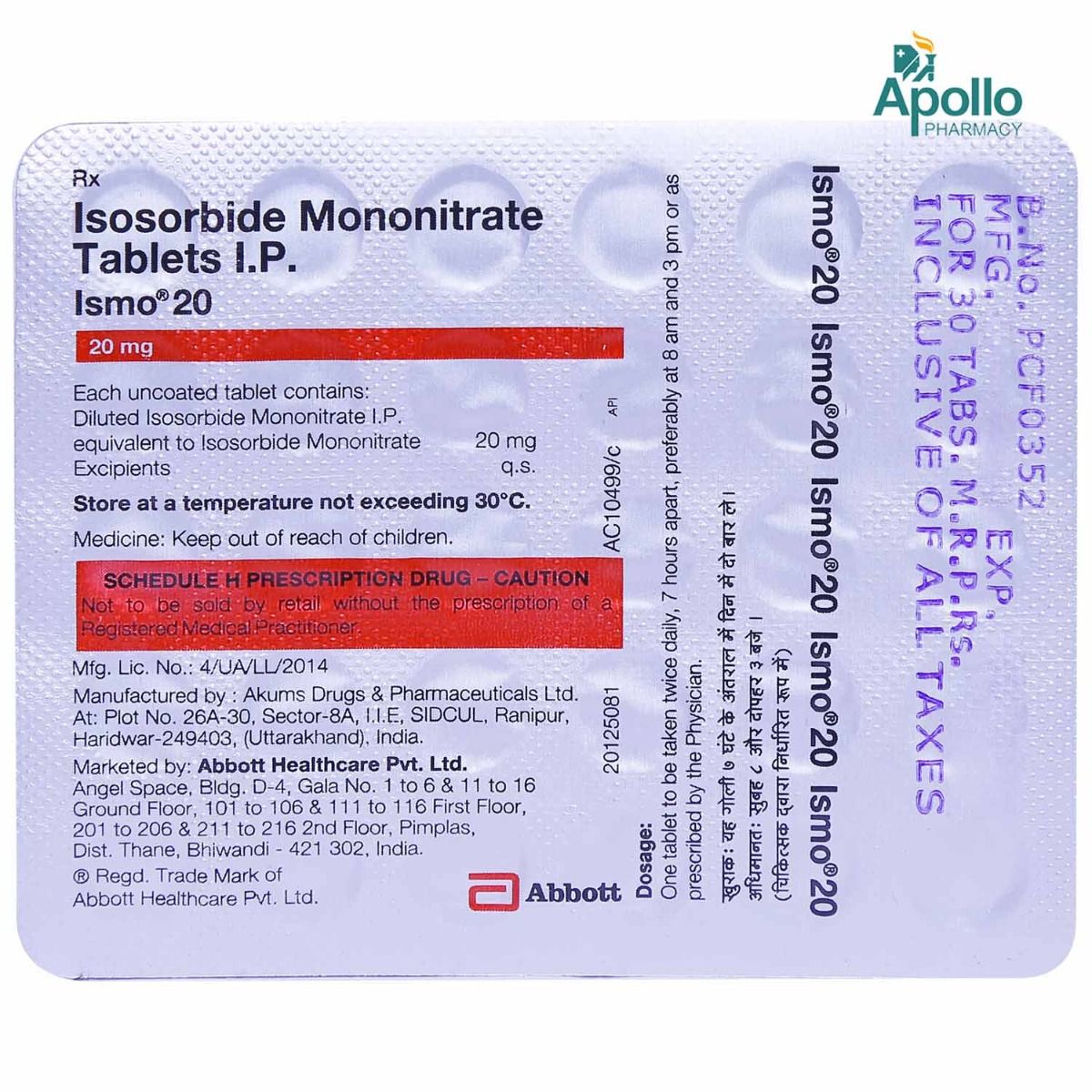Ismo 20 Tablet 30's Price, Uses, Side Effects, Composition - Apollo ...