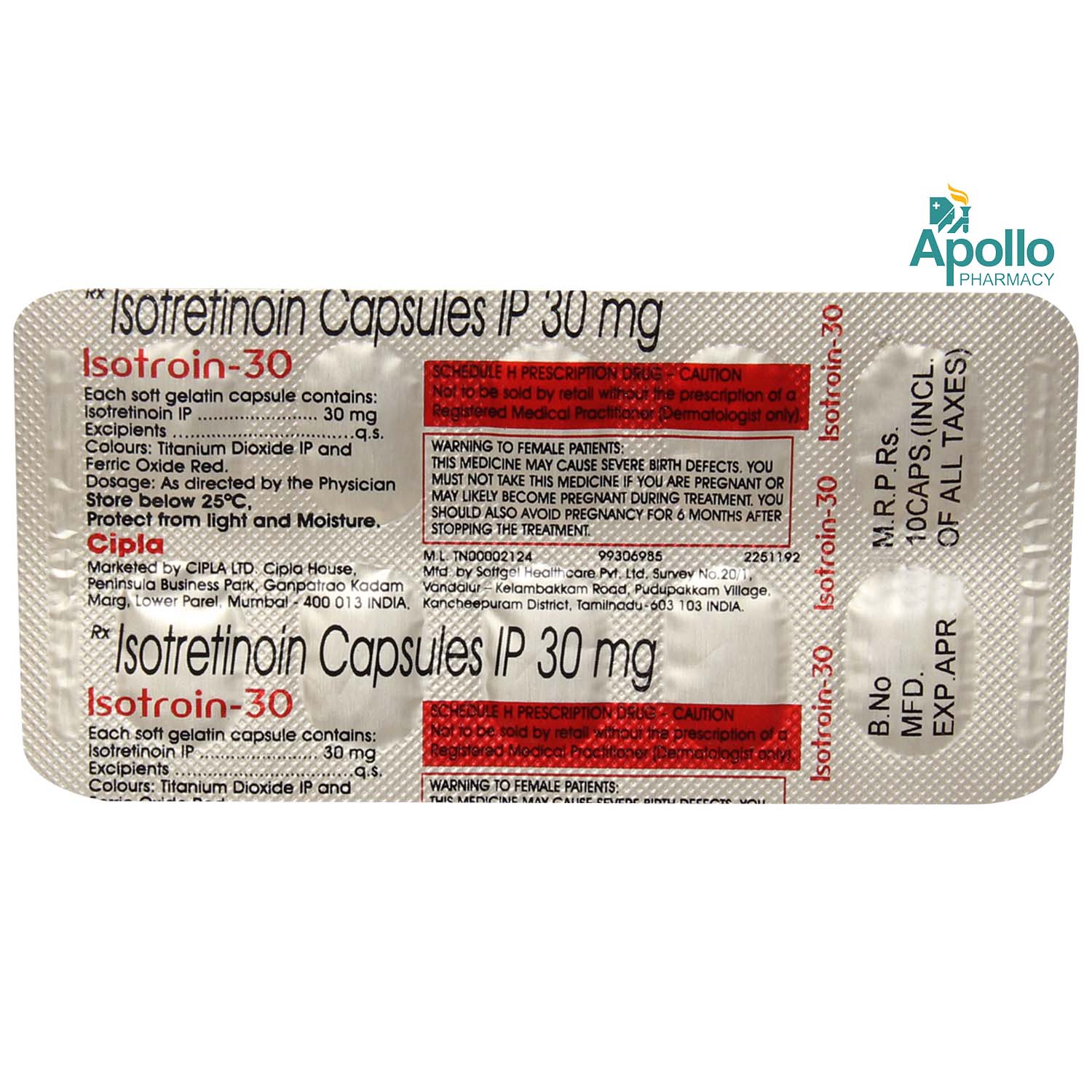Isotroin-30 Capsule 10's Price, Uses, Side Effects, Composition ...