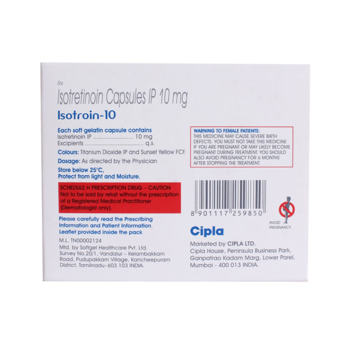 Isotroin-10 Capsule 15's Price, Uses, Side Effects, Composition ...