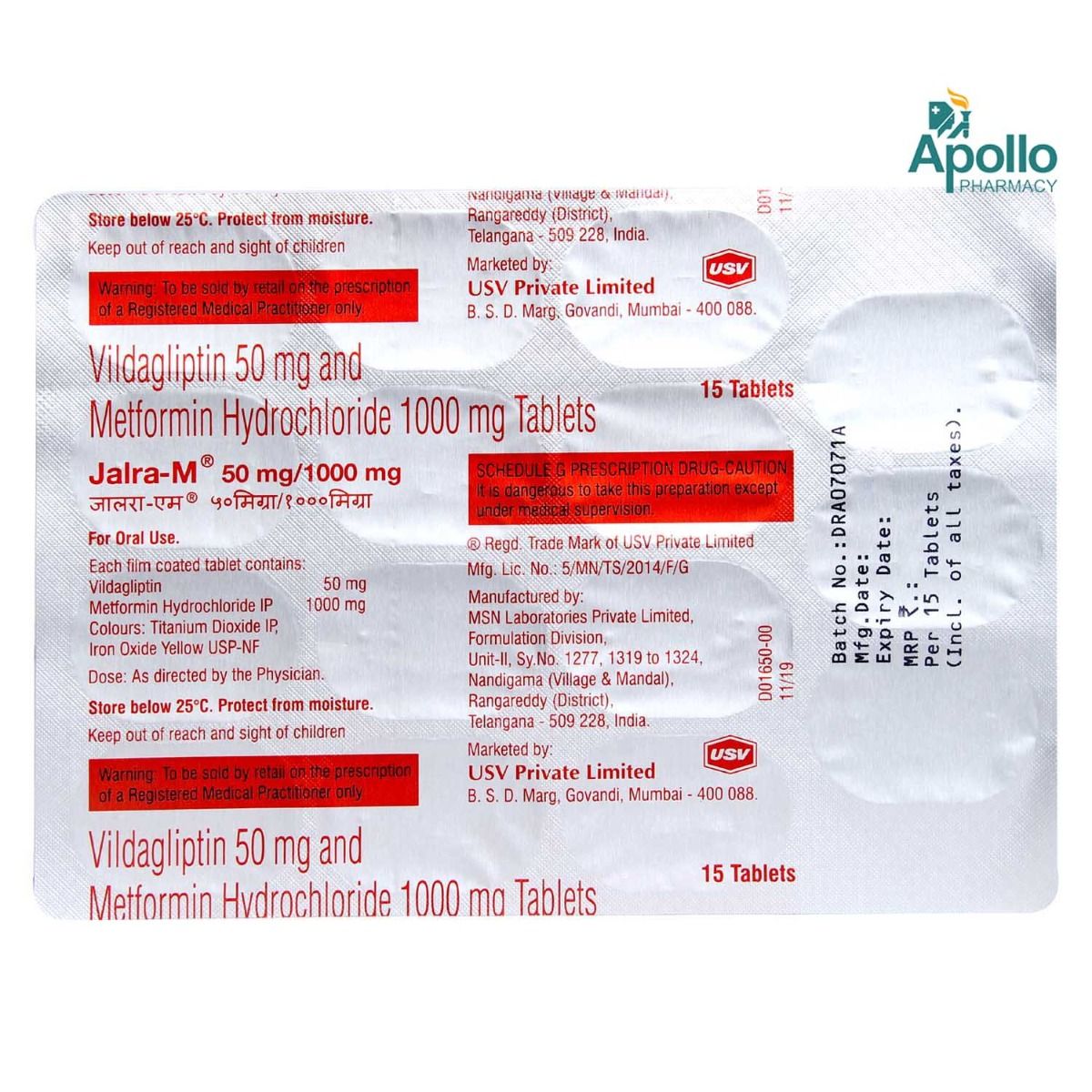 Jalra-M 50 mg/1000 mg Tablet 15's Price, Uses, Side Effects ...