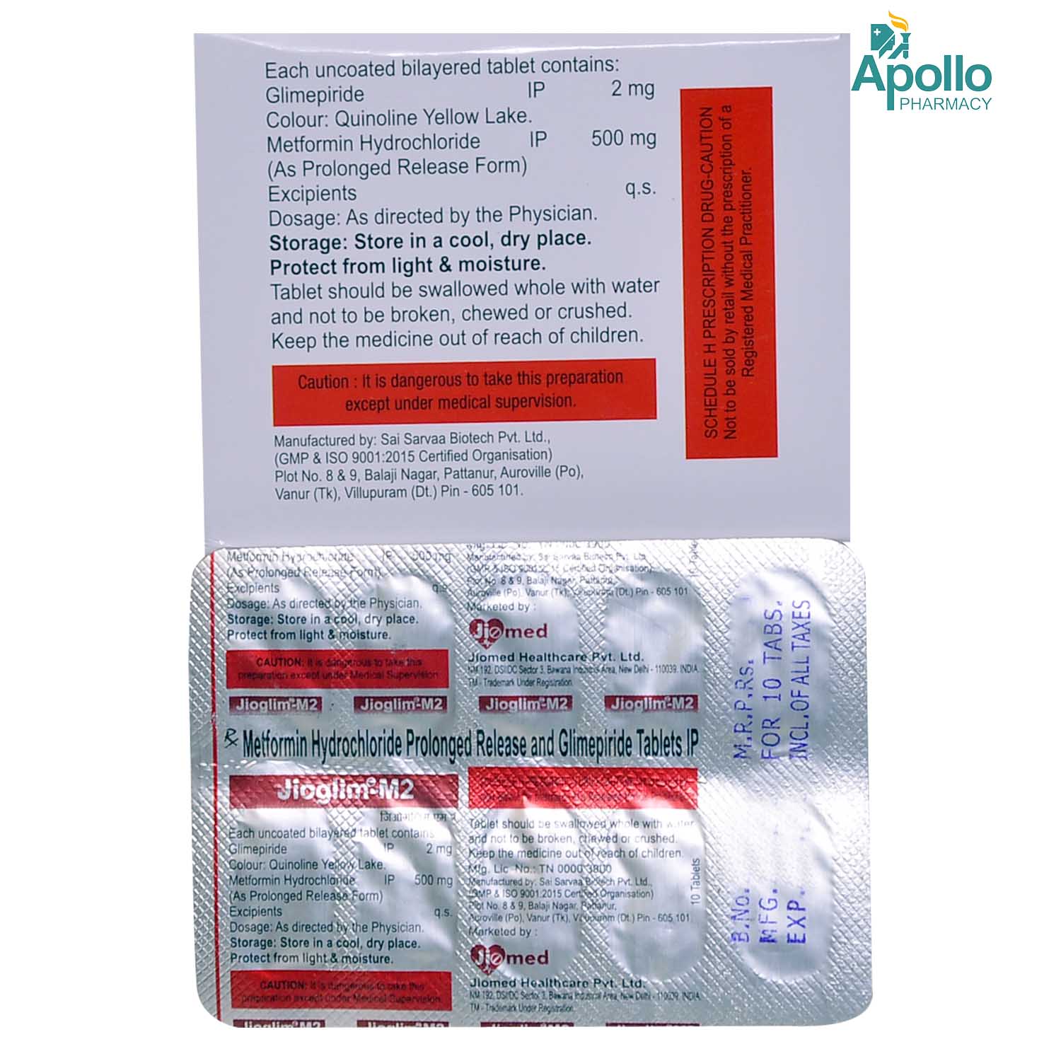 JIOGLIM M 2MG TABLET 10'S Price, Uses, Side Effects, Composition ...