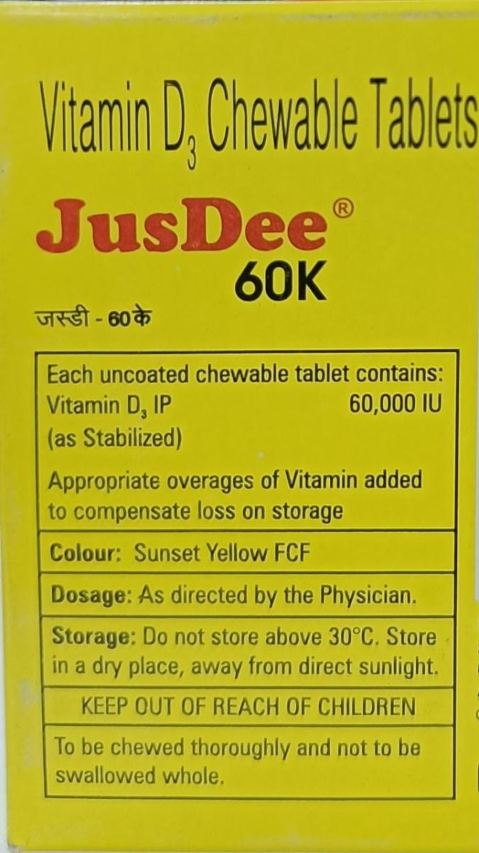 Jusdee 60K Chewable Tablet 4's Price, Uses, Side Effects, Composition ...