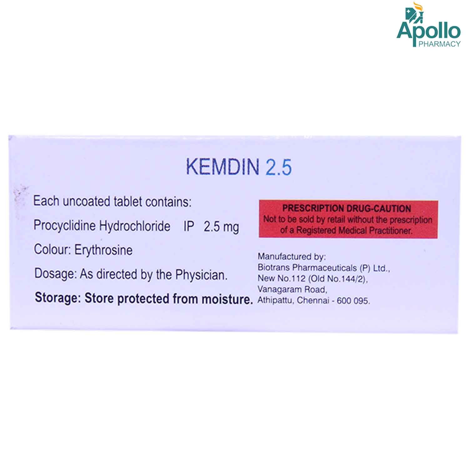 KEMDIN 2.5MG TABLET 10'S Price, Uses, Side Effects, Composition ...
