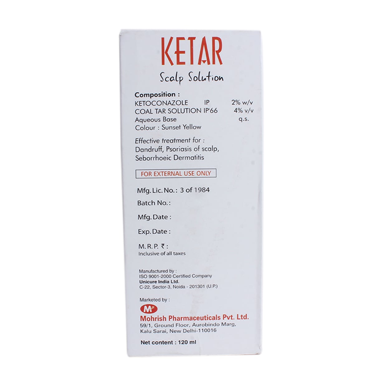Ketar Scalp Solution 120 ml Price, Uses, Side Effects, Composition ...