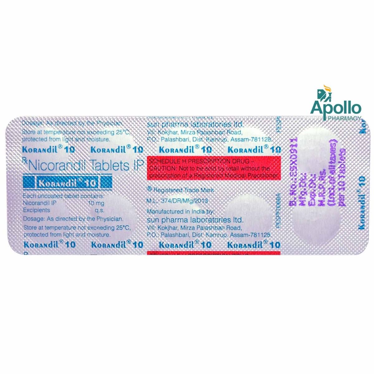 Korandil 10 Tablet 10's Price, Uses, Side Effects, Composition - Apollo ...
