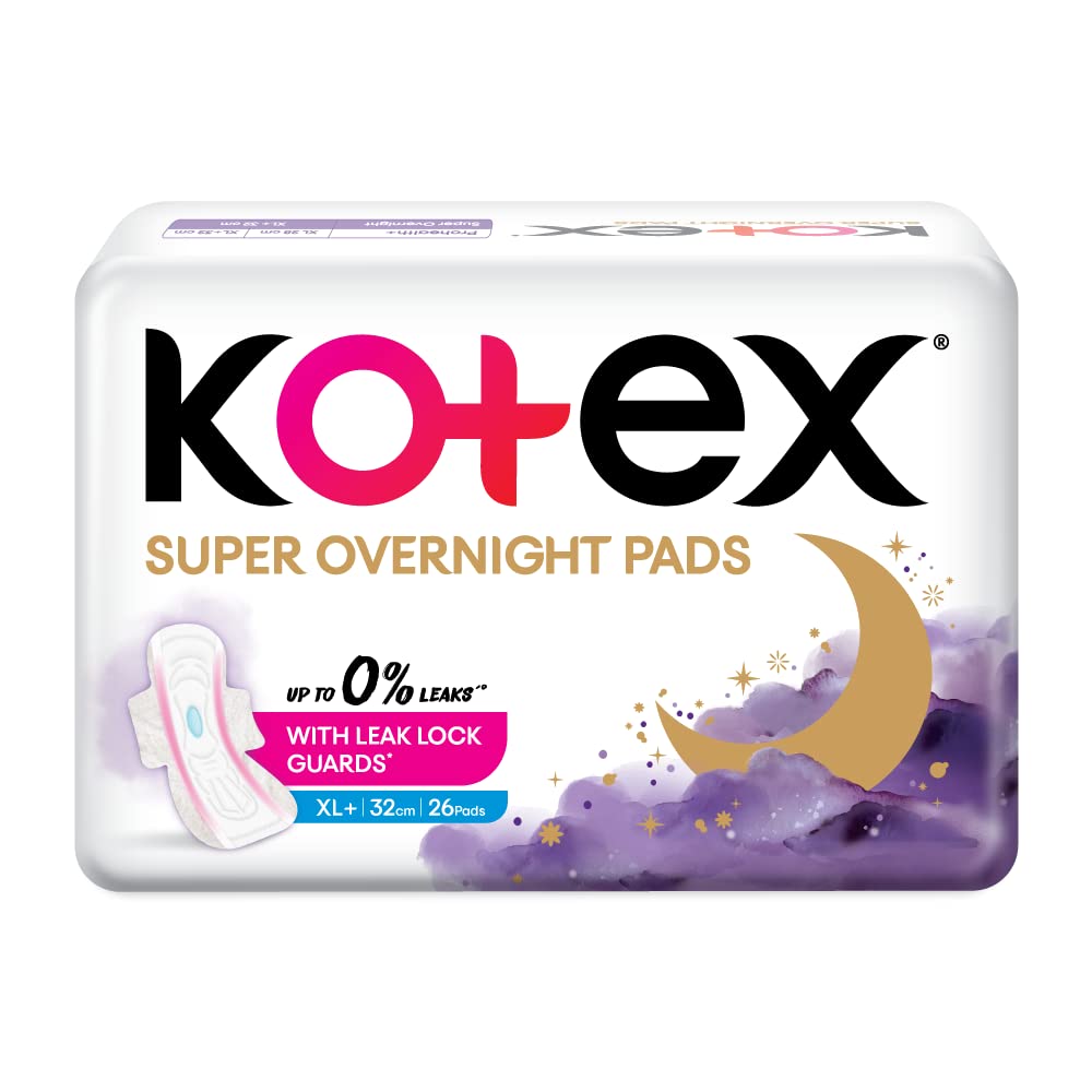 Kotex Super Overnight Sanitary Pads XL+, 26 Count Price, Uses, Side ...