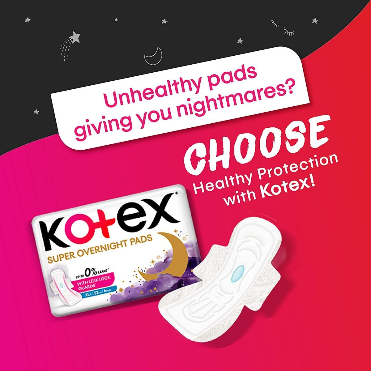 Kotex Super Overnight Sanitary Pads XL+, 26 Count Price, Uses, Side ...