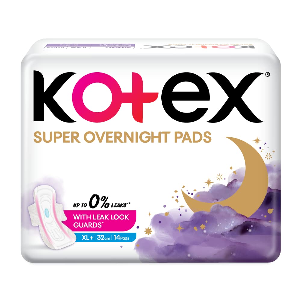Kotex Super Overnight Sanitary Pads XL+, 14 Count Price, Uses, Side ...