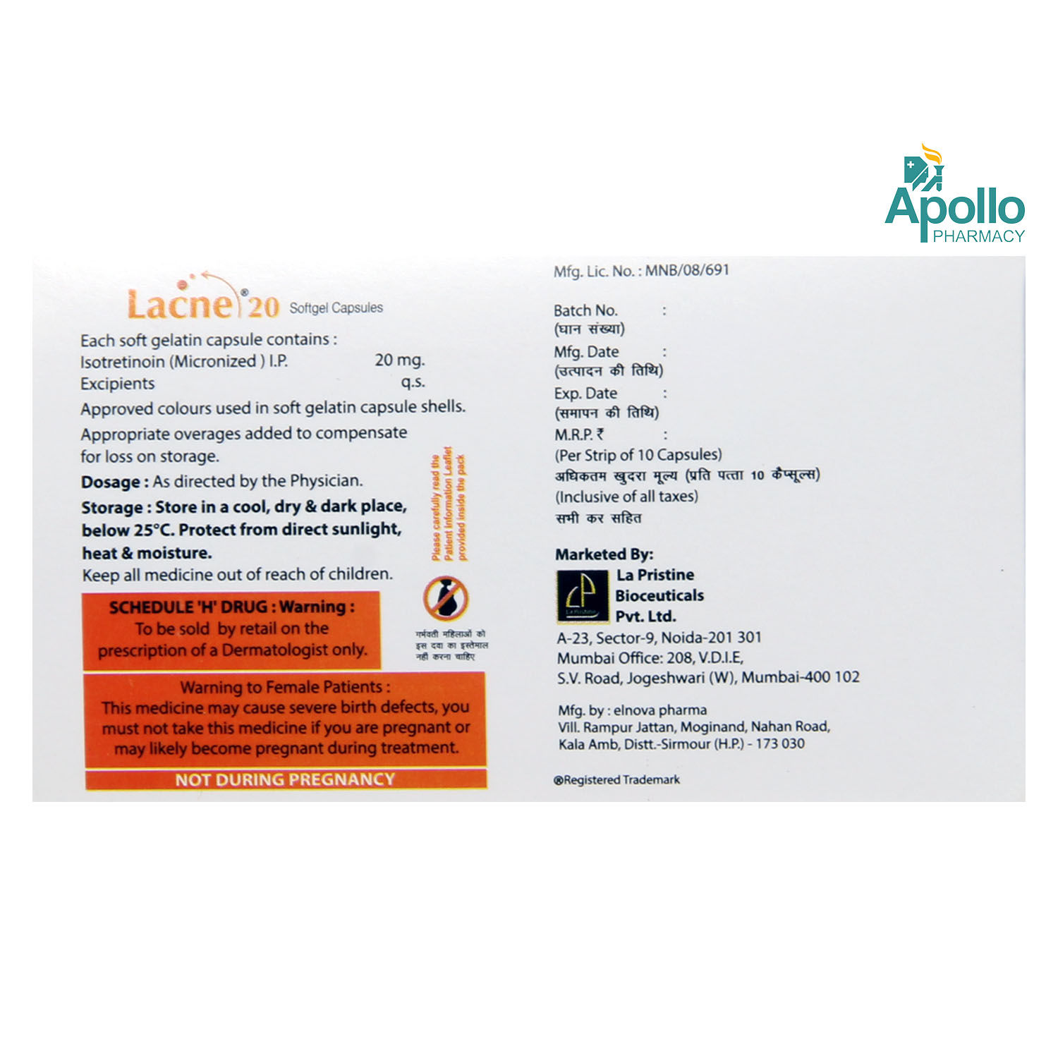 LACNE 20MG TABLET Price, Uses, Side Effects, Composition - Apollo Pharmacy