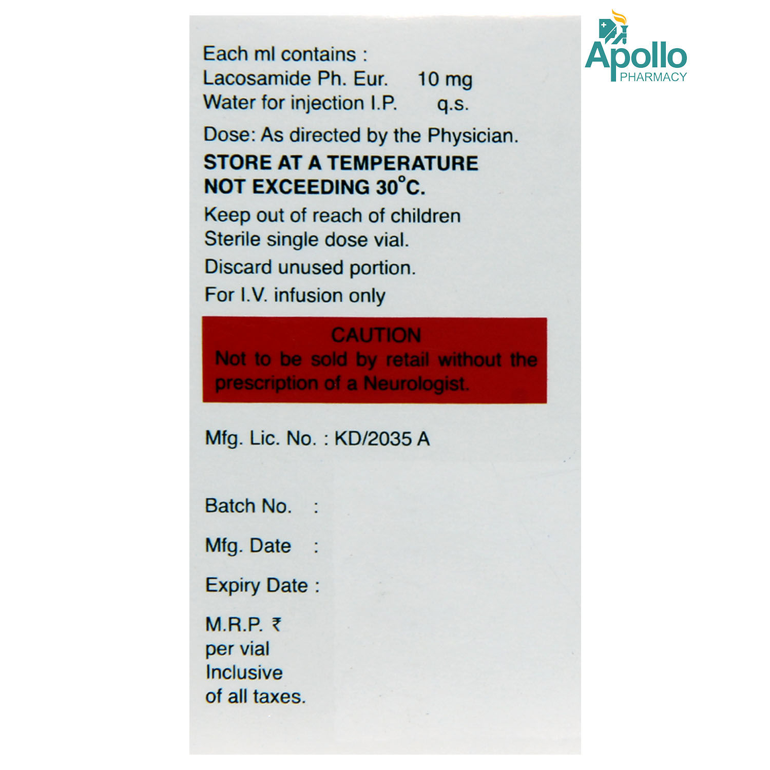 LACOSAM INJECTION 20ML Price, Uses, Side Effects, Composition - Apollo ...