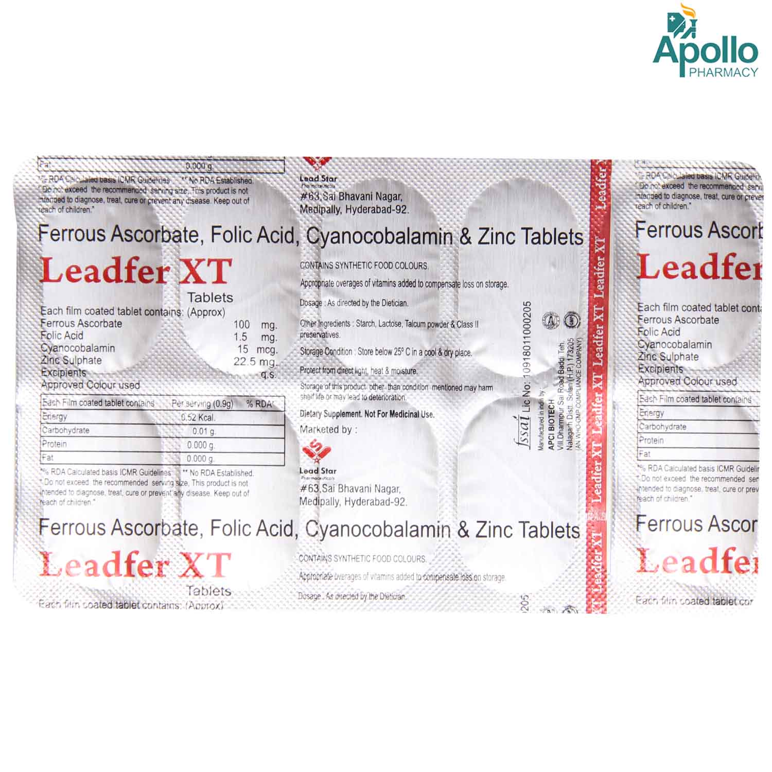 Leadfer XT Tablet 10's Price, Uses, Side Effects, Composition - Apollo ...