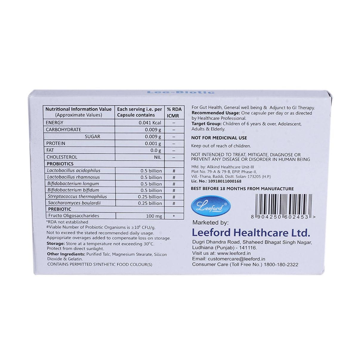 Lee-Biotic Capsule 10's Price, Uses, Side Effects, Composition - Apollo ...