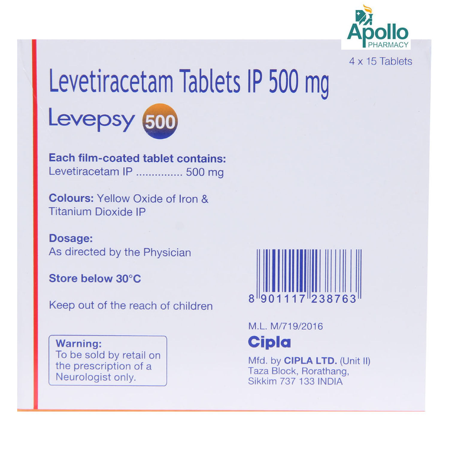 Levepsy 500 Tablet 15's Price, Uses, Side Effects, Composition - Apollo ...