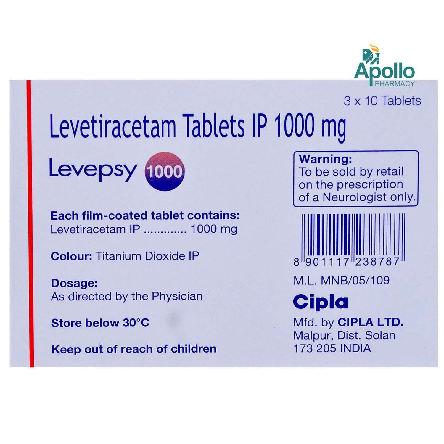 Levepsy 1000 Tablet 10's Price, Uses, Side Effects, Composition ...