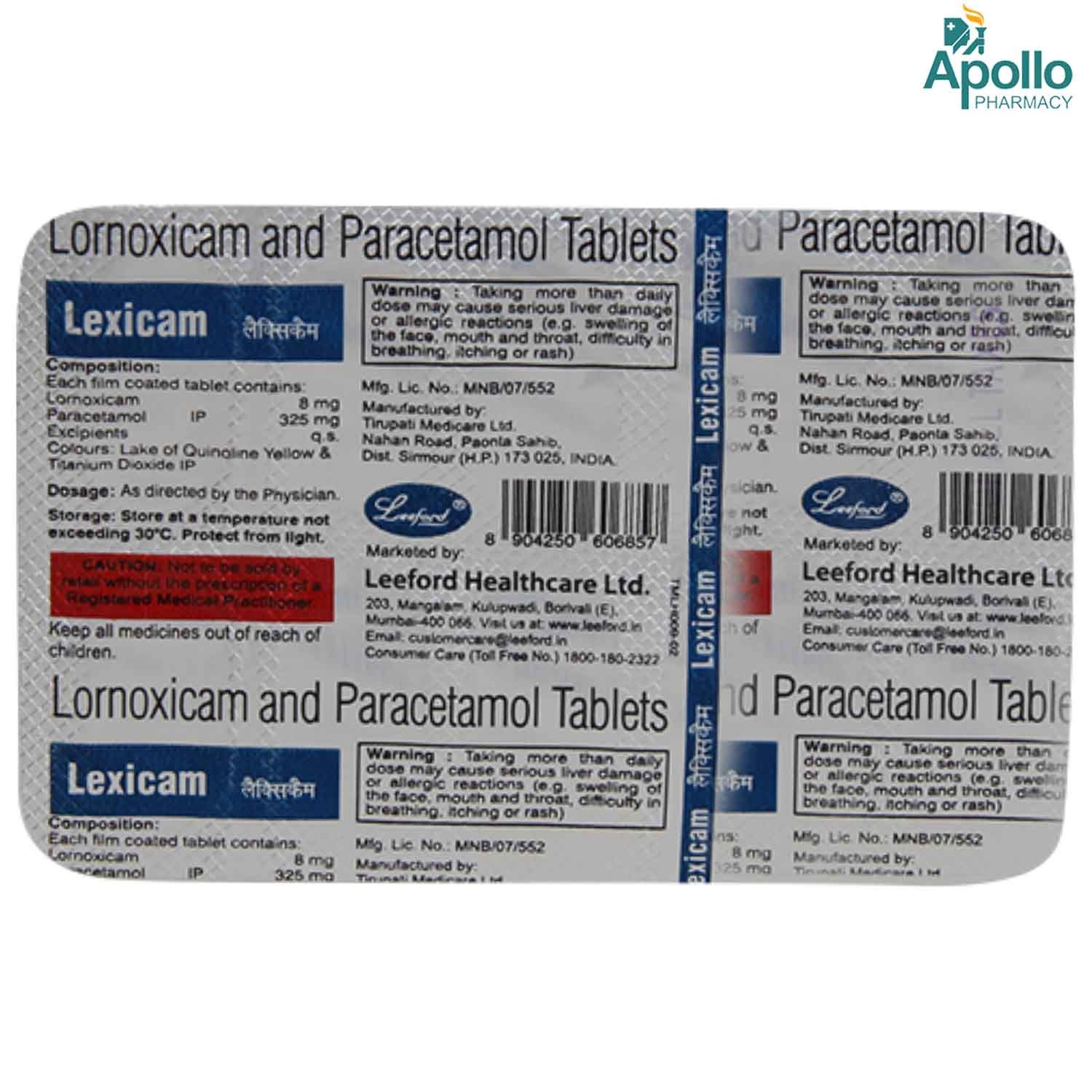 LEXICAM TABLET Price, Uses, Side Effects, Composition - Apollo Pharmacy