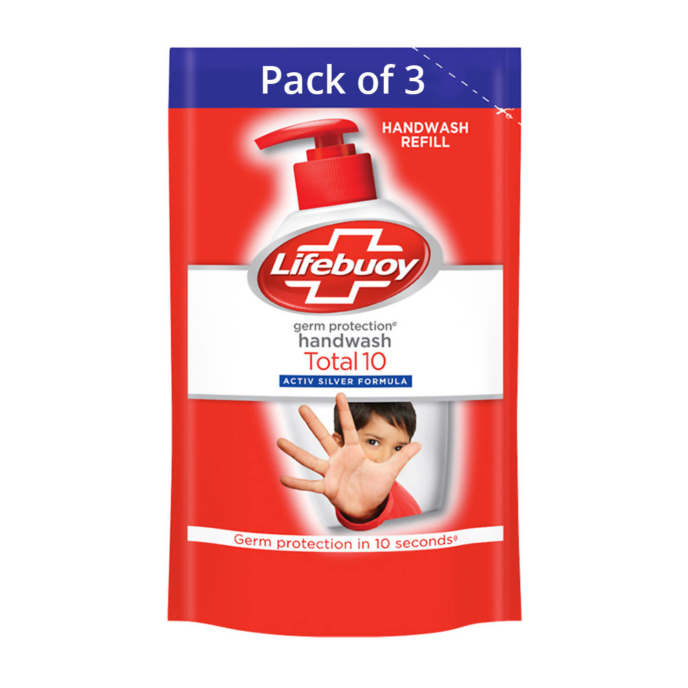 Lifebuoy Total 10 Activ Silver Formula Handwash, 555 ml Refill Pack (3 ...