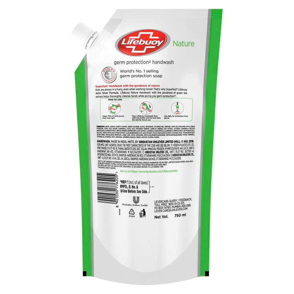 Lifebuoy Nature Activ Silver Formula Germ Protection Handwash, 750 ml ...