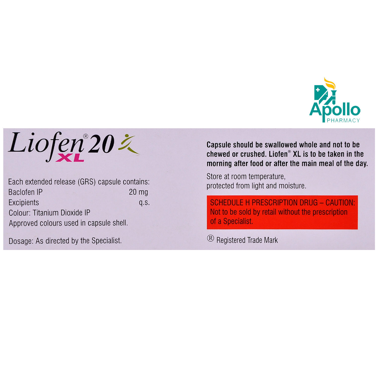 Liofen XL 20 Capsule 10's Price, Uses, Side Effects, Composition ...