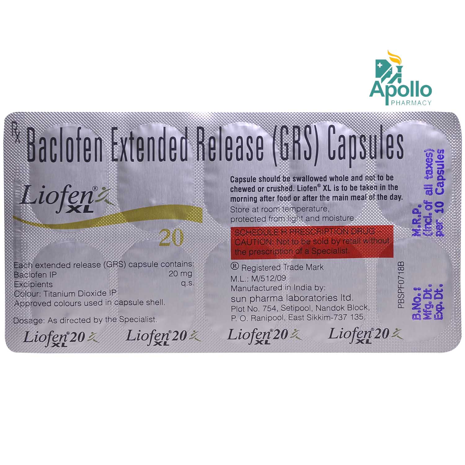 Liofen XL 20 Capsule 10's Price, Uses, Side Effects, Composition ...