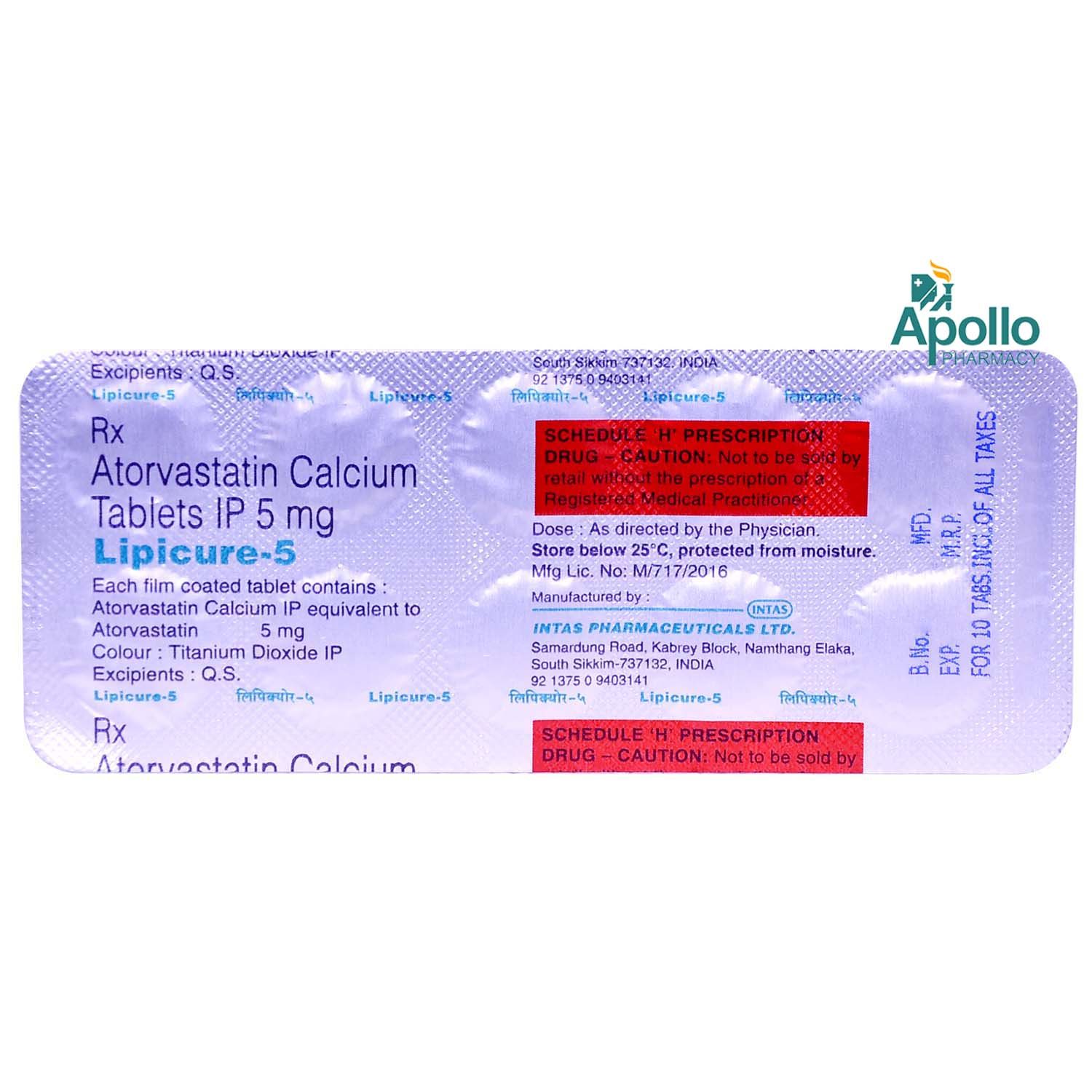Lipicure-5 Tablet 10's Price, Uses, Side Effects, Composition - Apollo ...