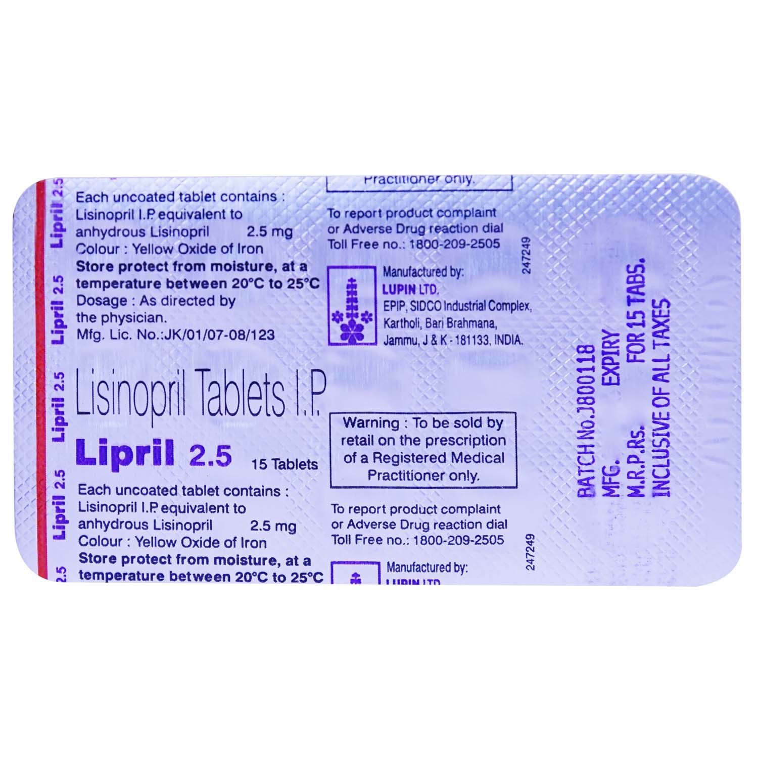 Lipril 2.5 Tablet 15's Price, Uses, Side Effects, Composition - Apollo ...