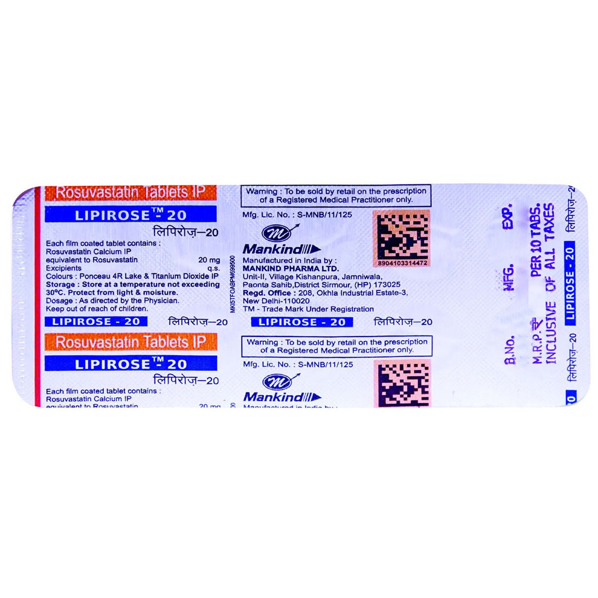 Lipirose 20 Tablet 10's Price, Uses, Side Effects, Composition - Apollo ...