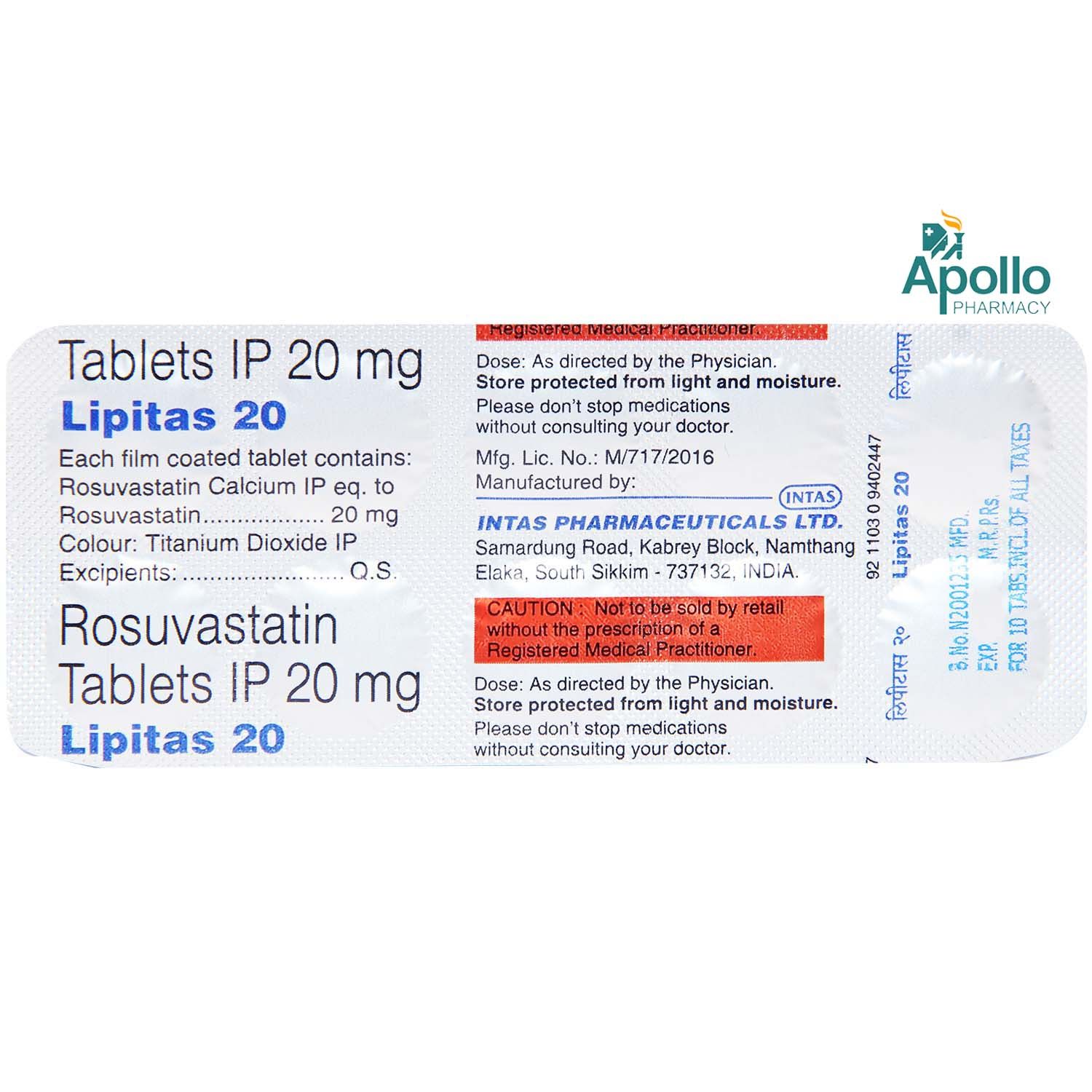 Lipitas 20 Tablet 10's Price, Uses, Side Effects, Composition - Apollo ...