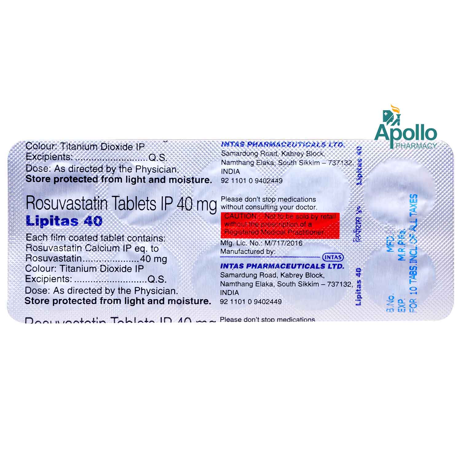 Lipitas 40 Tablet 10's Price, Uses, Side Effects, Composition - Apollo ...