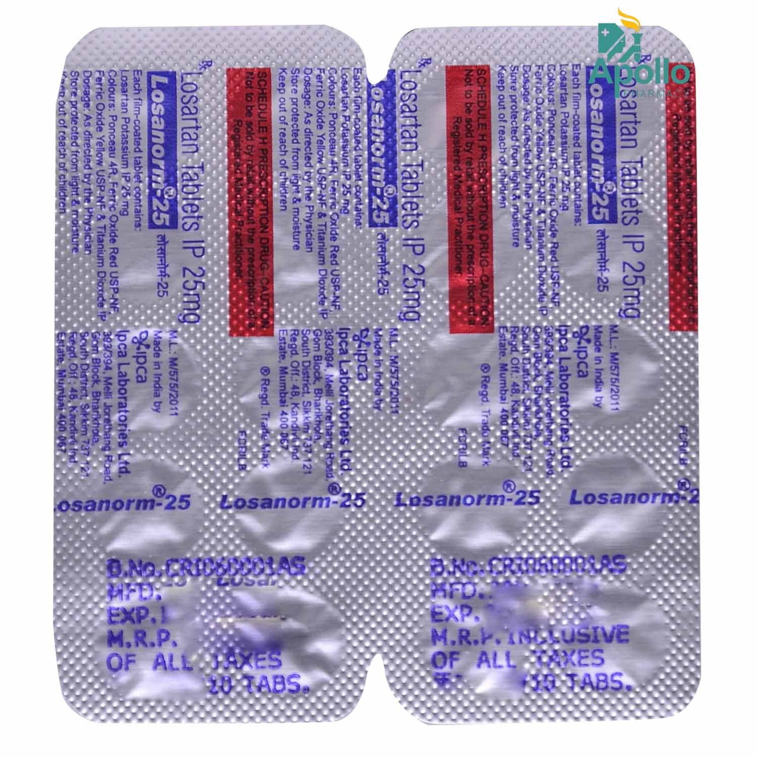 Losanorm 25 Tablet 10's Price, Uses, Side Effects, Composition - Apollo ...