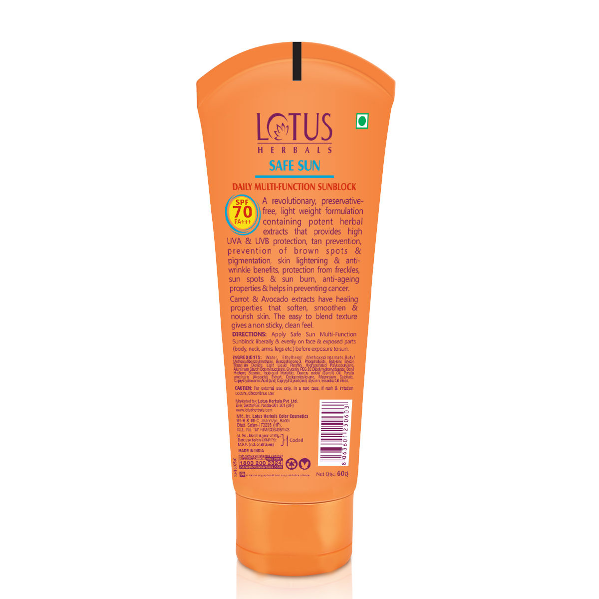 Lotus Herbals Safe Sun Daily Multi-Function SPF 70 PA+++ SunBlock Cream ...
