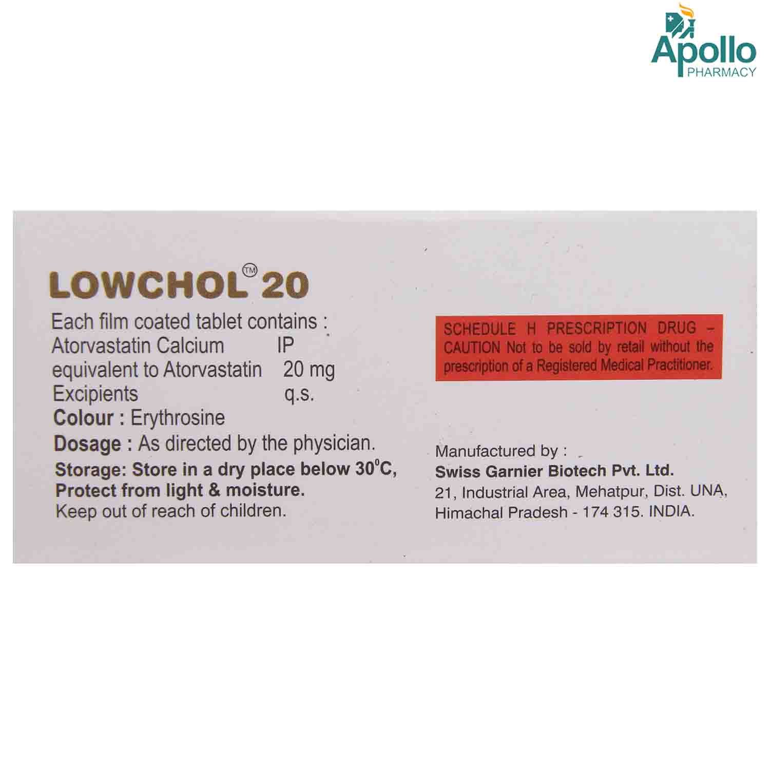 LOWCHOL 20MG TABLET Price, Uses, Side Effects, Composition - Apollo ...