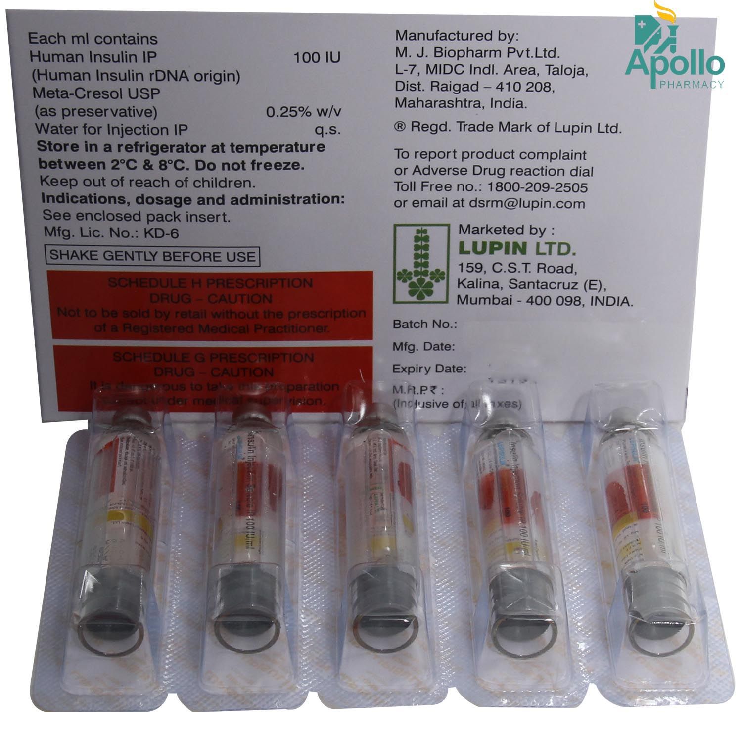 Lupisulin R 100IU Injection 1's Price, Uses, Side Effects, Composition ...