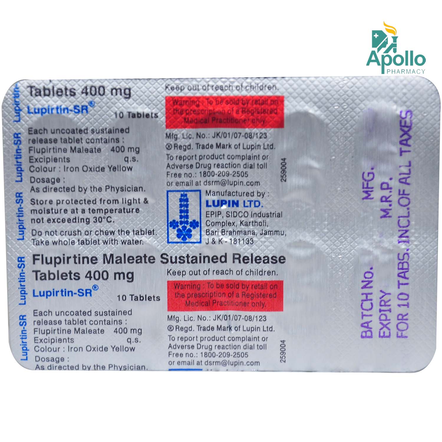 Lupirtin SR Tablet 10's Price, Uses, Side Effects, Composition - Apollo ...