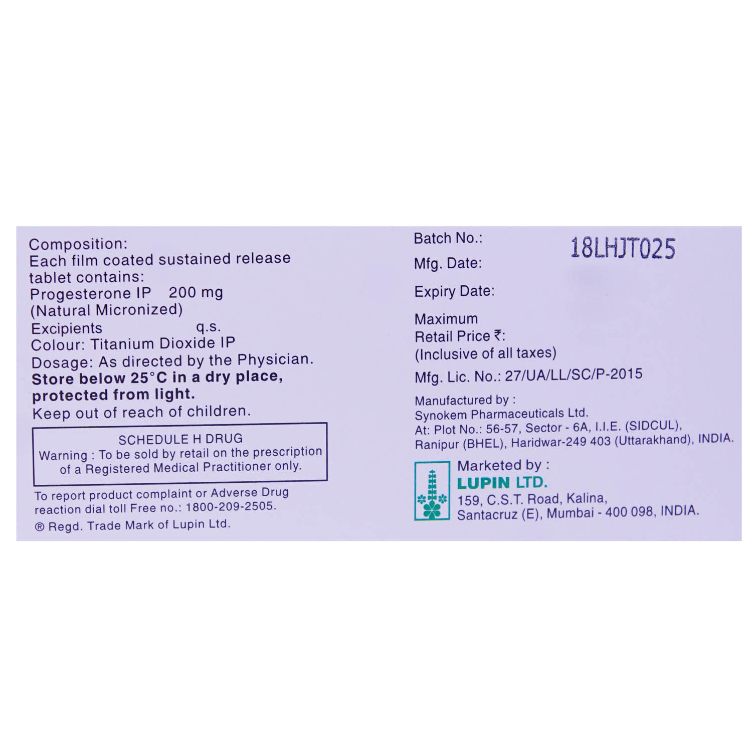 Lupigest SR 200 Tablet 10's Price, Uses, Side Effects, Composition ...