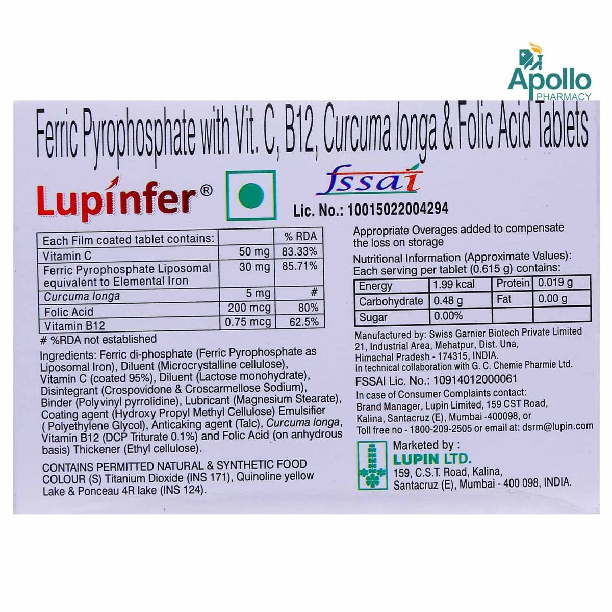 Lupinfer Tablet 10's Price, Uses, Side Effects, Composition - Apollo ...