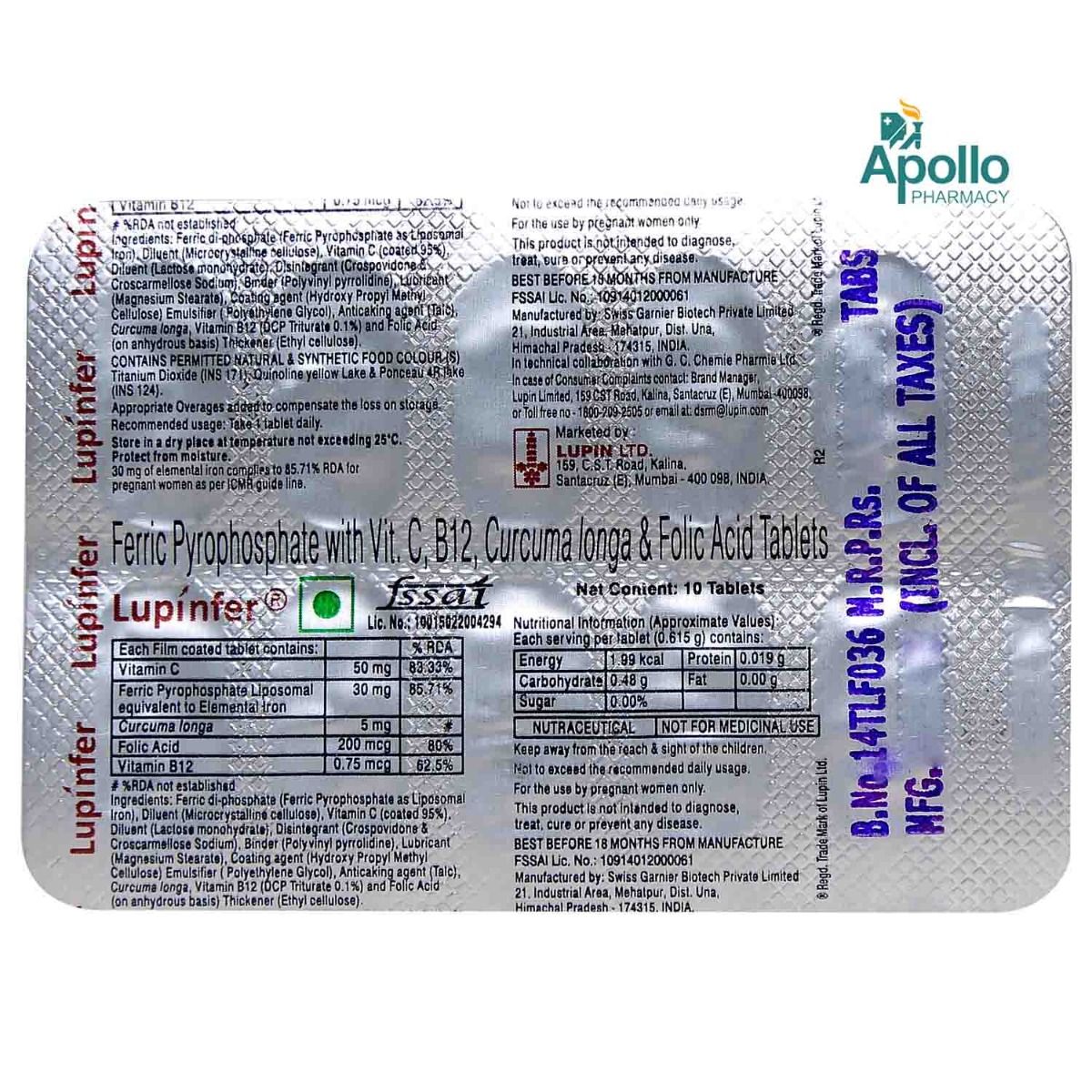Lupinfer Tablet 10's Price, Uses, Side Effects, Composition - Apollo ...