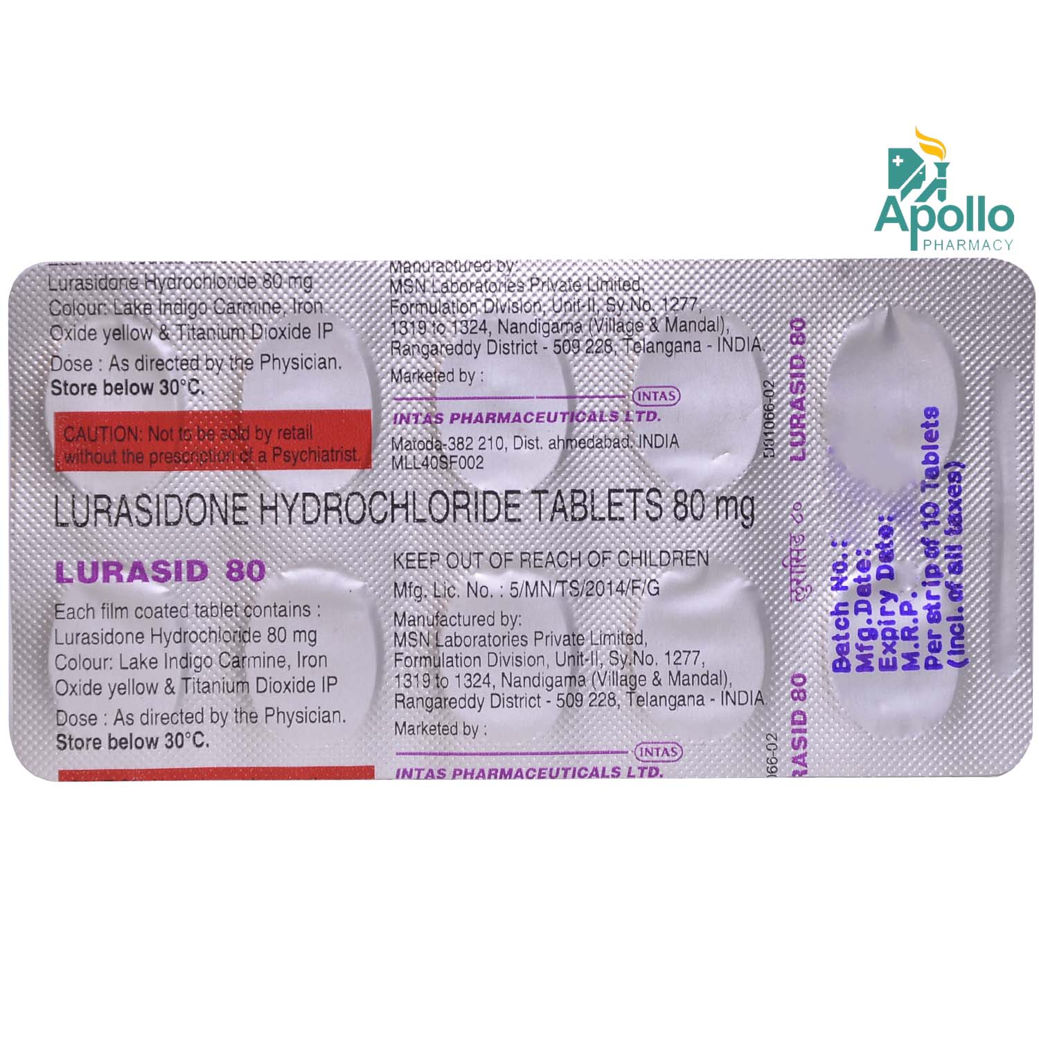 LURASID 80MG TABLET 10'S Price, Uses, Side Effects, Composition ...