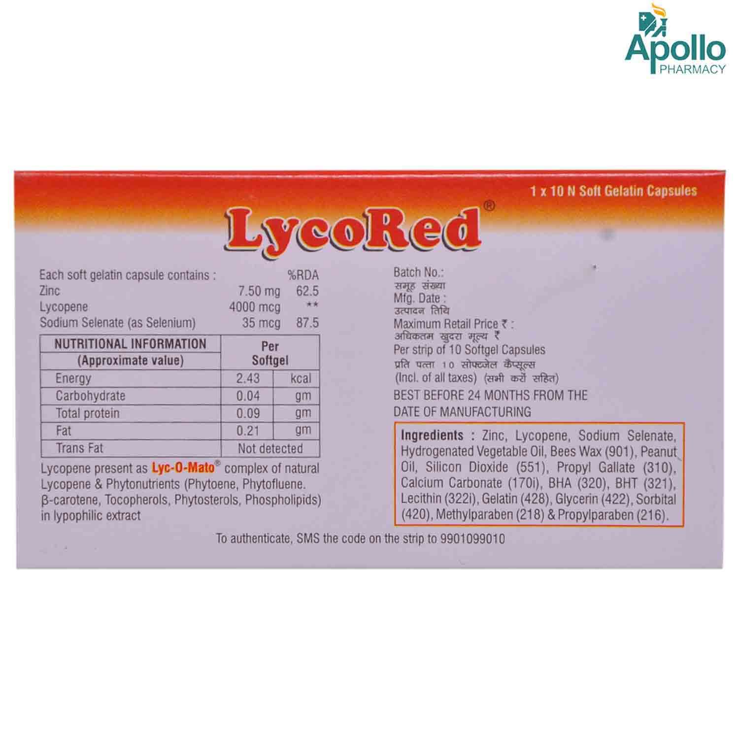 Lycored Softgels Capsule 10's Price, Uses, Side Effects, Composition ...