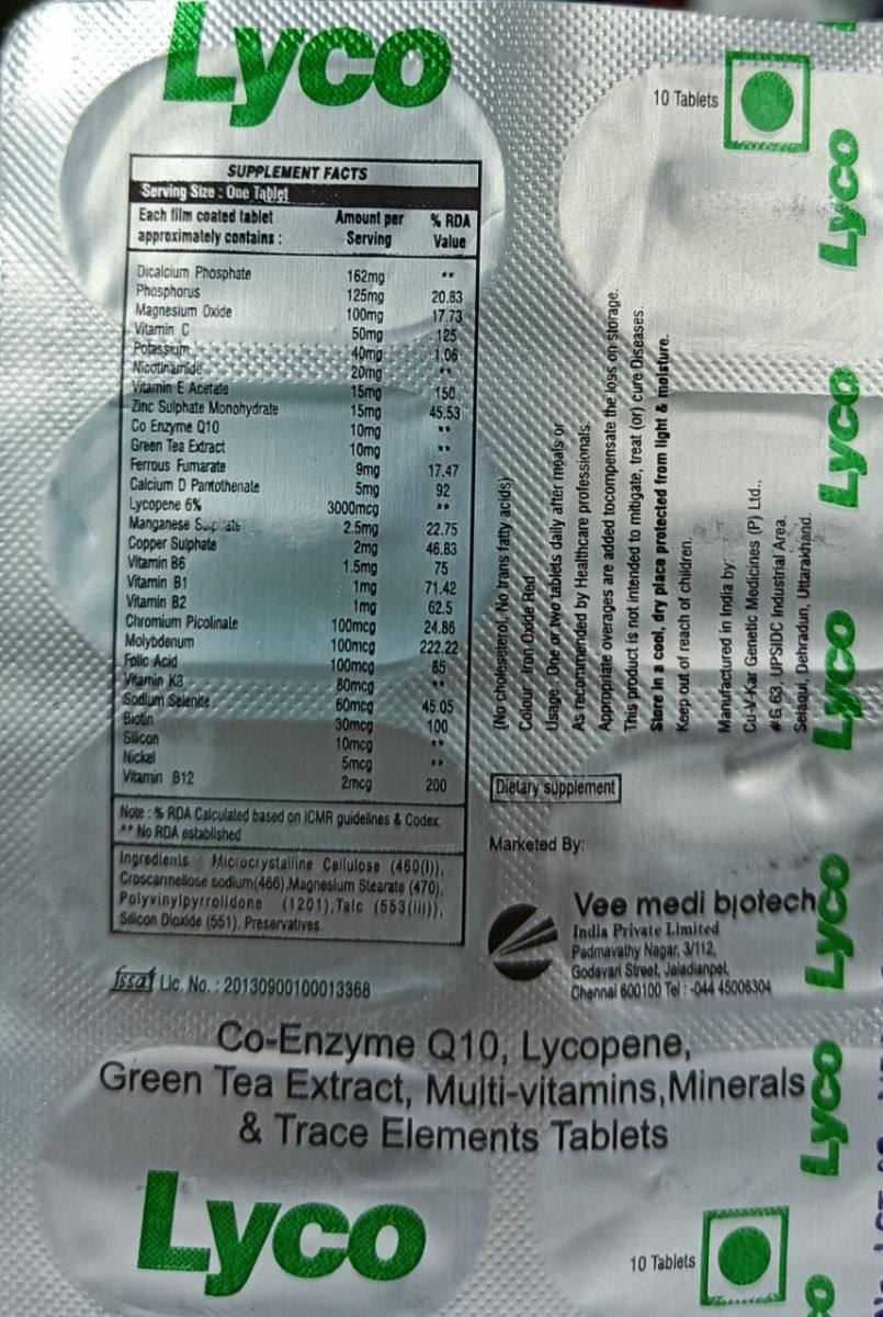 LYCO CAPSULE 10'S Price, Uses, Side Effects, Composition - Apollo Pharmacy