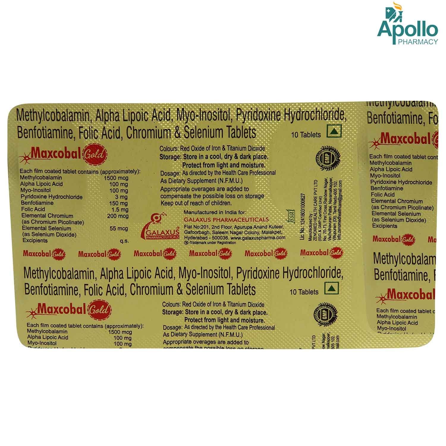 Maxcobal Gold Tablet 10's Price, Uses, Side Effects, Composition ...