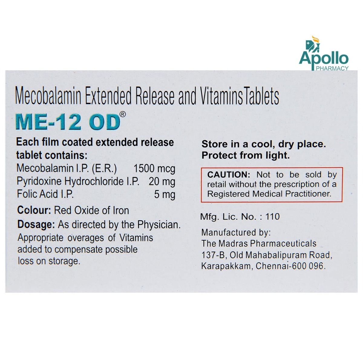 ME-12 OD Tablet 15's Price, Uses, Side Effects, Composition - Apollo ...
