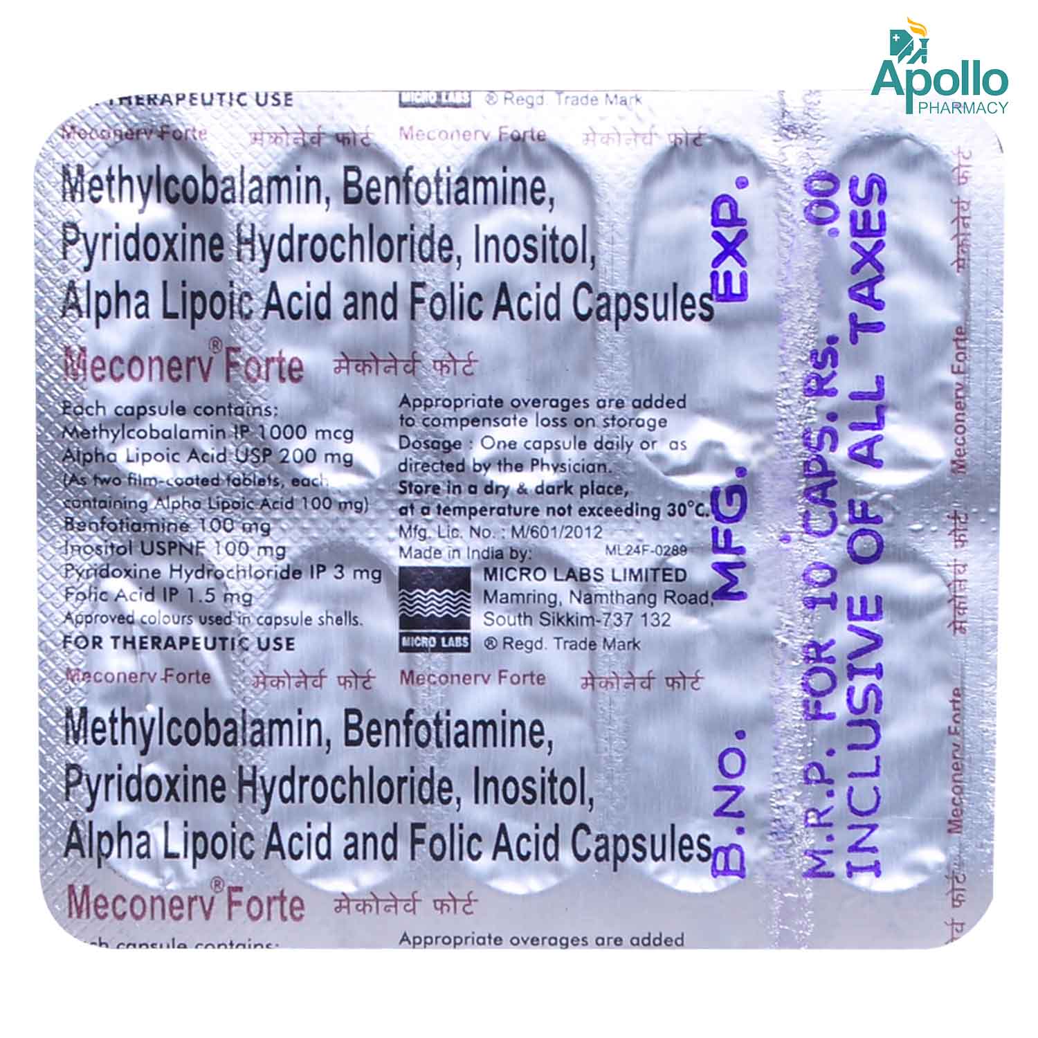 Meconerv Forte Capsule 10's Price, Uses, Side Effects, Composition ...