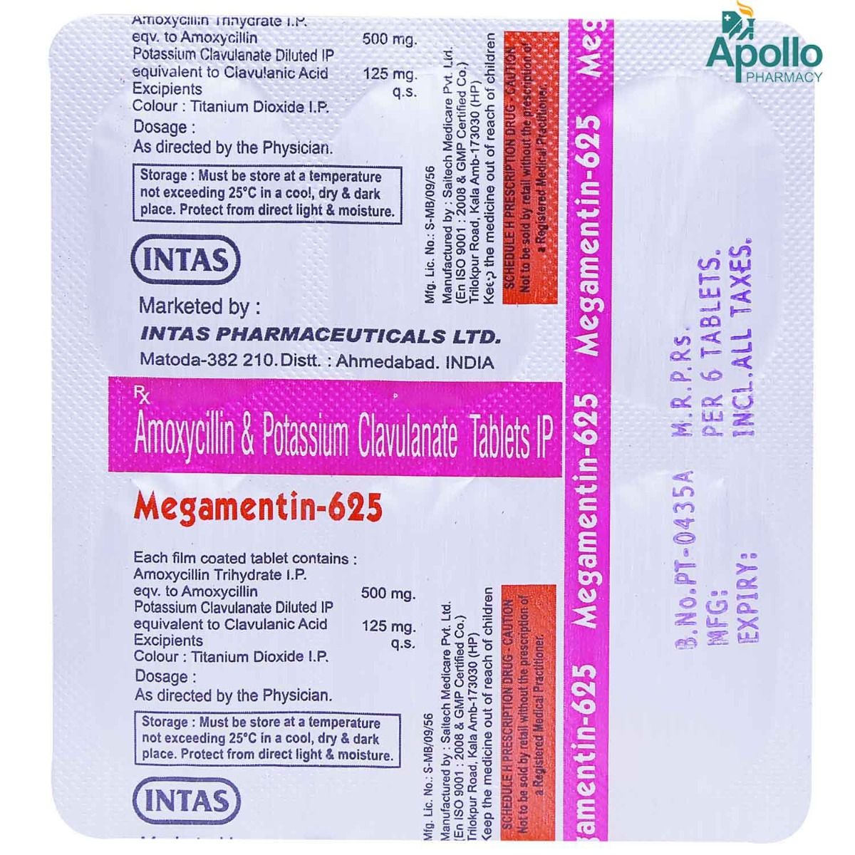 Megamentin-625 Tablet 6's Price, Uses, Side Effects, Composition ...