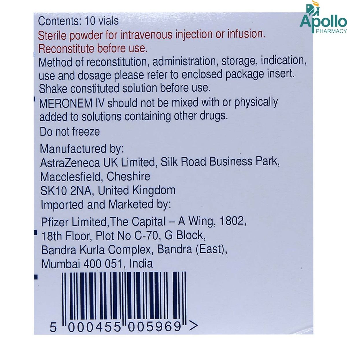 MERONEM I.V 500MG INJECTION Price, Uses, Side Effects, Composition ...
