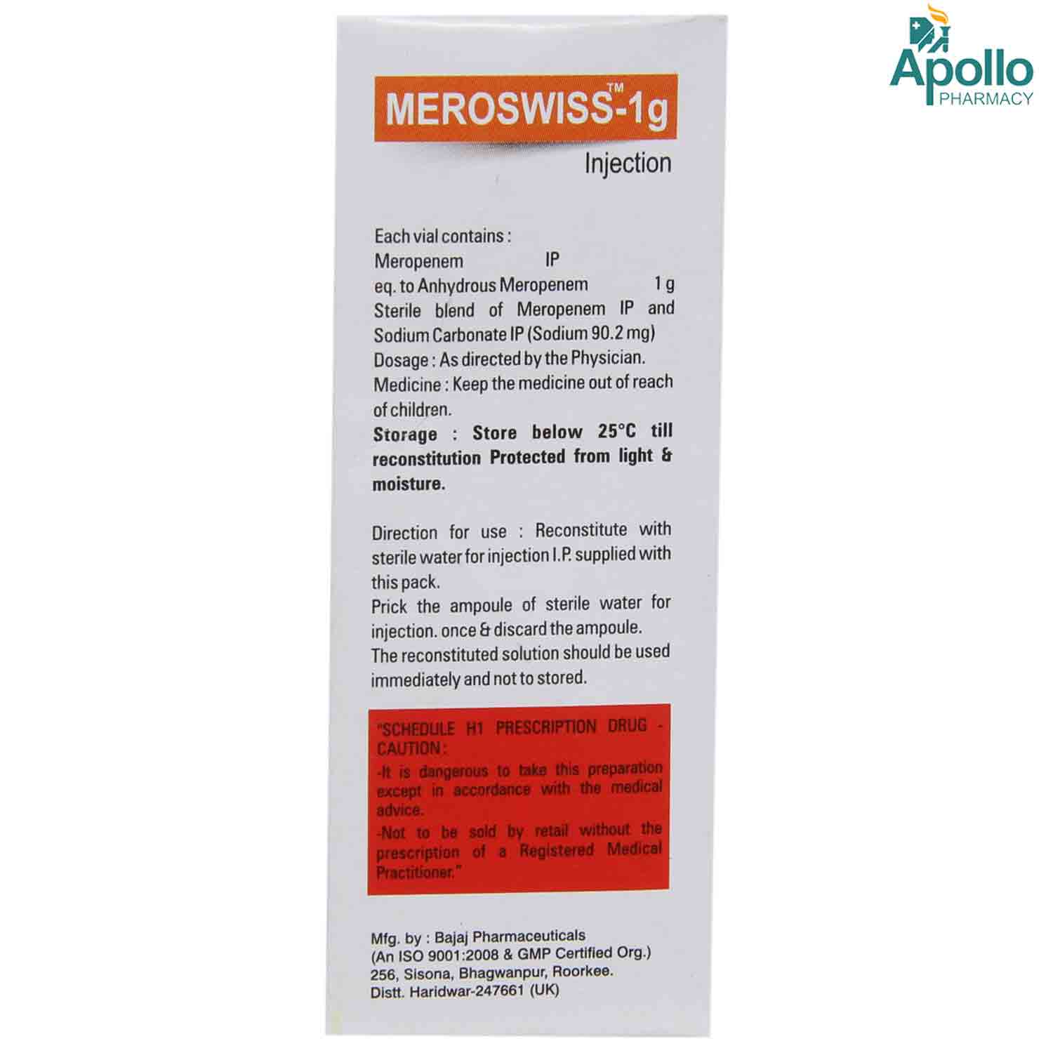Meroswiss-1gm Injection Price, Uses, Side Effects, Composition - Apollo ...