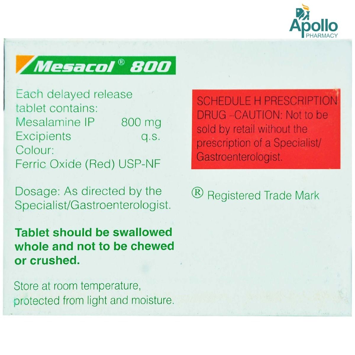 Mesacol 800 Tablet 15's Price, Uses, Side Effects, Composition - Apollo ...
