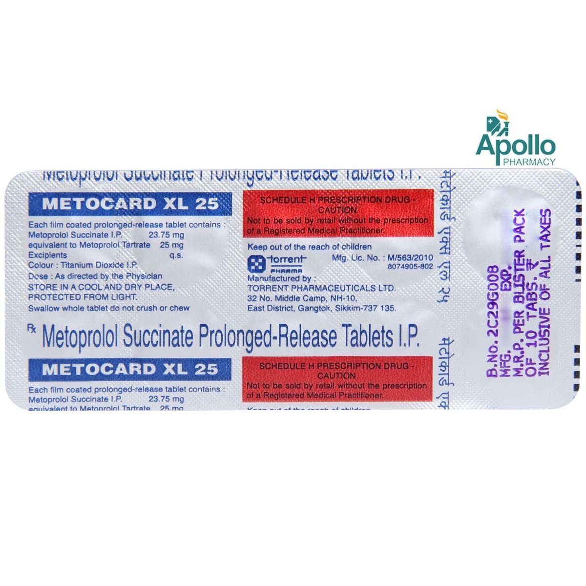 Metocard XL 25 Tablet 10's Price, Uses, Side Effects, Composition ...