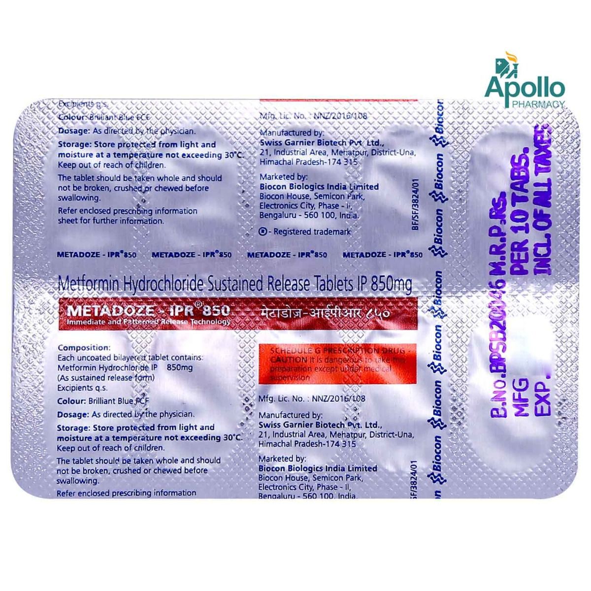 Metadoze-IPR 850 Tablet 10's Price, Uses, Side Effects, Composition ...